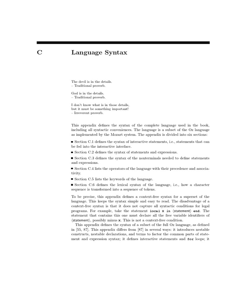 C Language Syntax Appendix | PDF