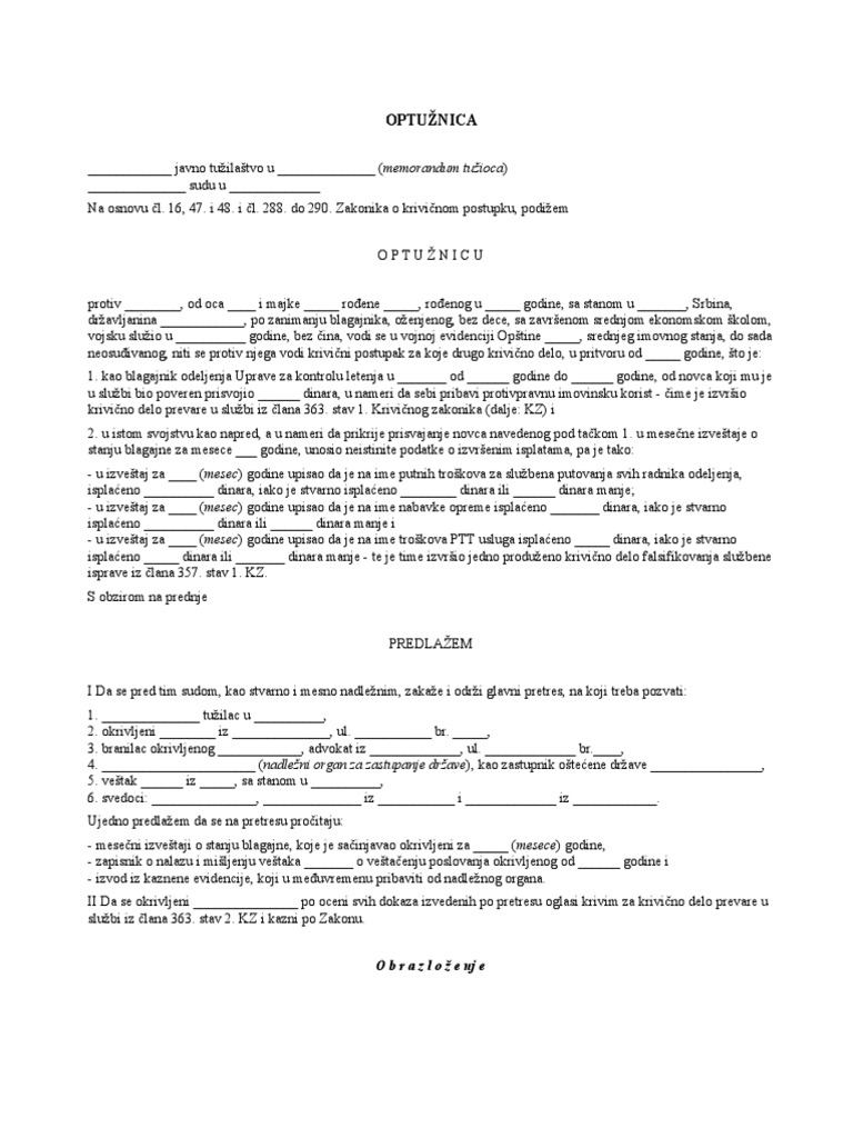 primjer OPTUŽNICe | PDF