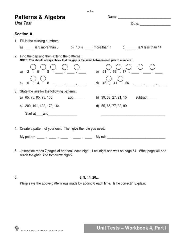 Patterns & Algebra: Unit Test | PDF | Teaching Mathematics