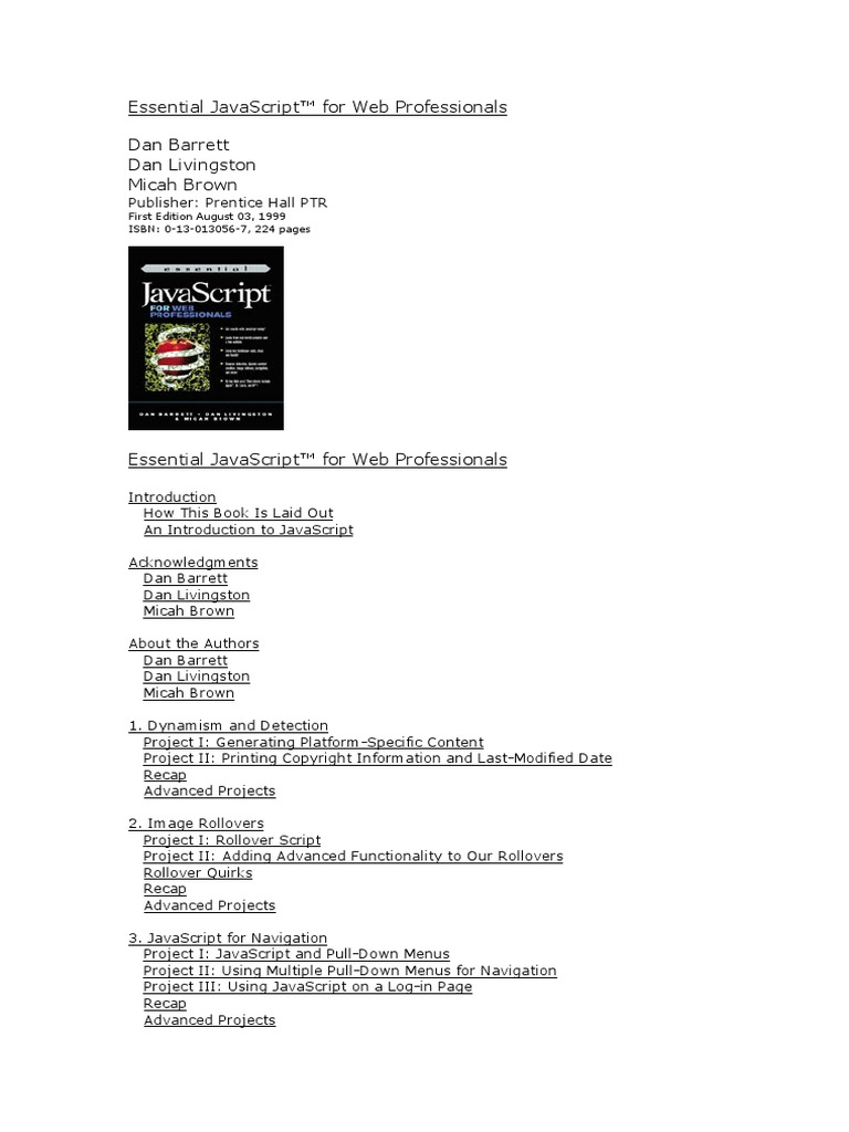 Essential JavaScript For Web Professionals - Brown - 1999 | PDF