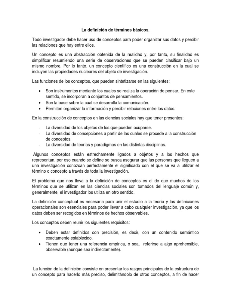La Definición de Términos Básicos PDF | PDF | Concepto | Science