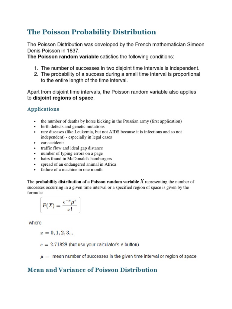 The Poisson Probability Distribution | PDF | Poisson Distribution | Teaching Mathematics