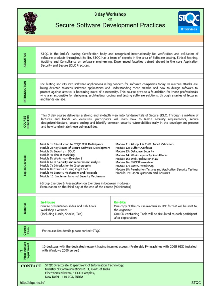 Secure Software Development Practices: 3 Day Workshop | PDF | Computer Security | Security