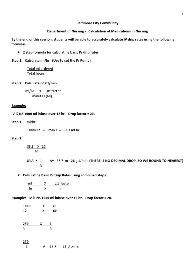 IV Drip Rate Handout | PDF | Intravenous Therapy | Medicinal Chemistry