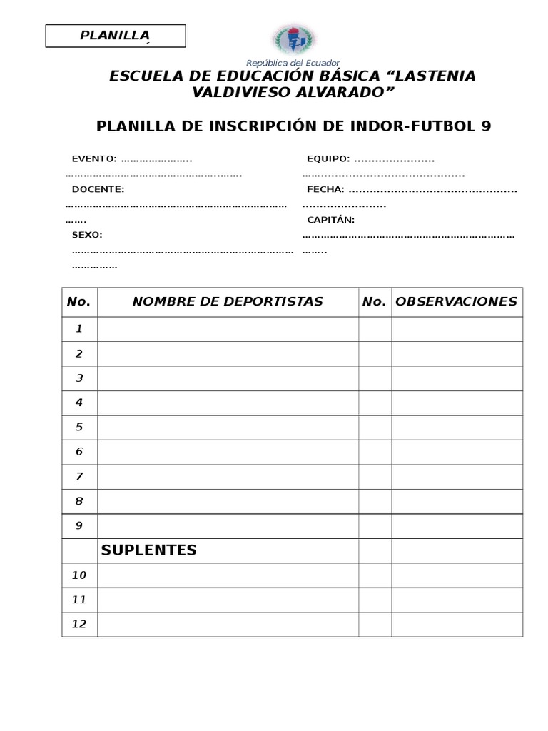 Planilla de Inscripción de Fútbol 9 | PDF