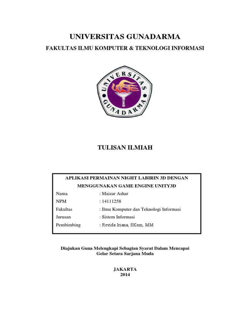 Contoh Cover Penulisan Ilmiah Gunadarma | PDF