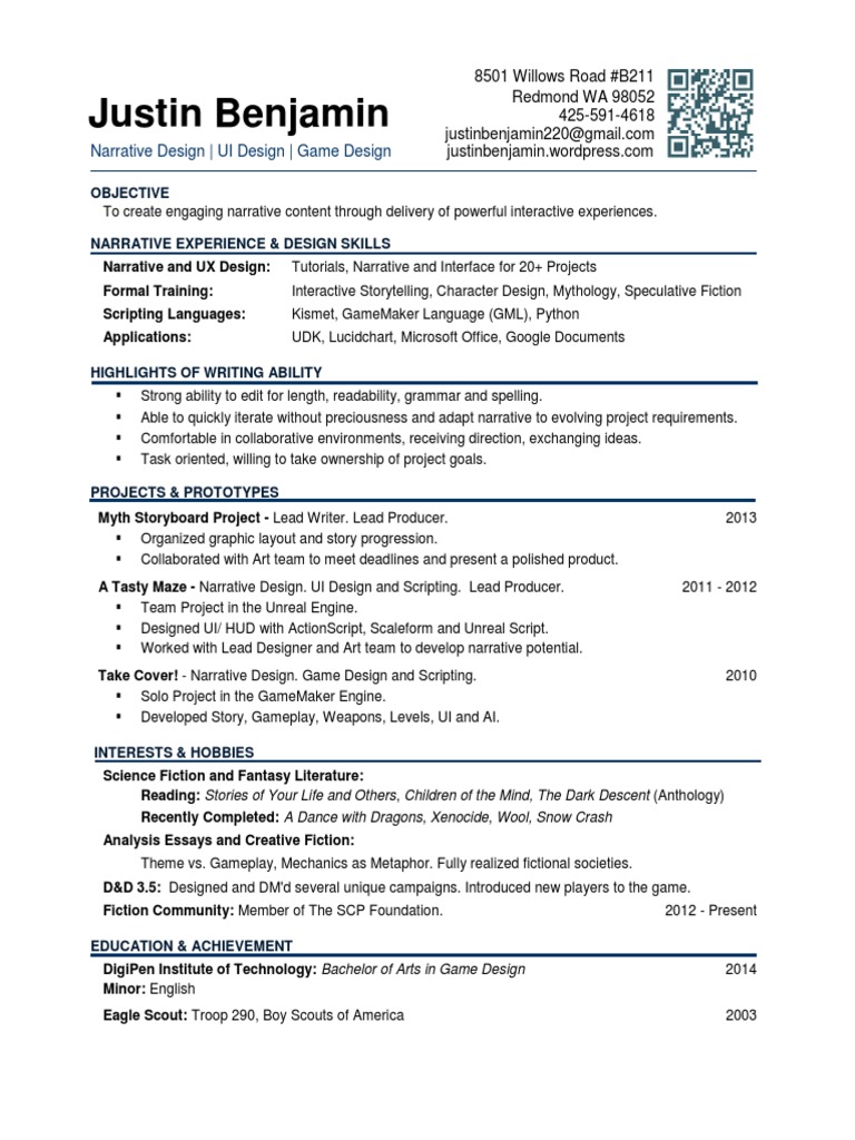 Narrative Designer Resume: Justin Devack | PDF | Scripting Language ...