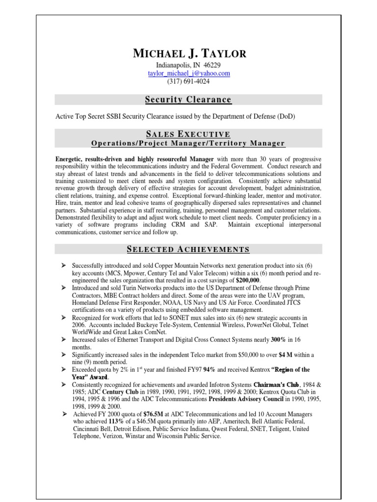 Field Operations Director Manager in Indianapolis IN Resume Michael ...