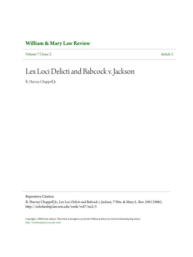 Lex Loci Delicti and Babcock v. Jackson PDF | PDF | Tort | Jurisprudence