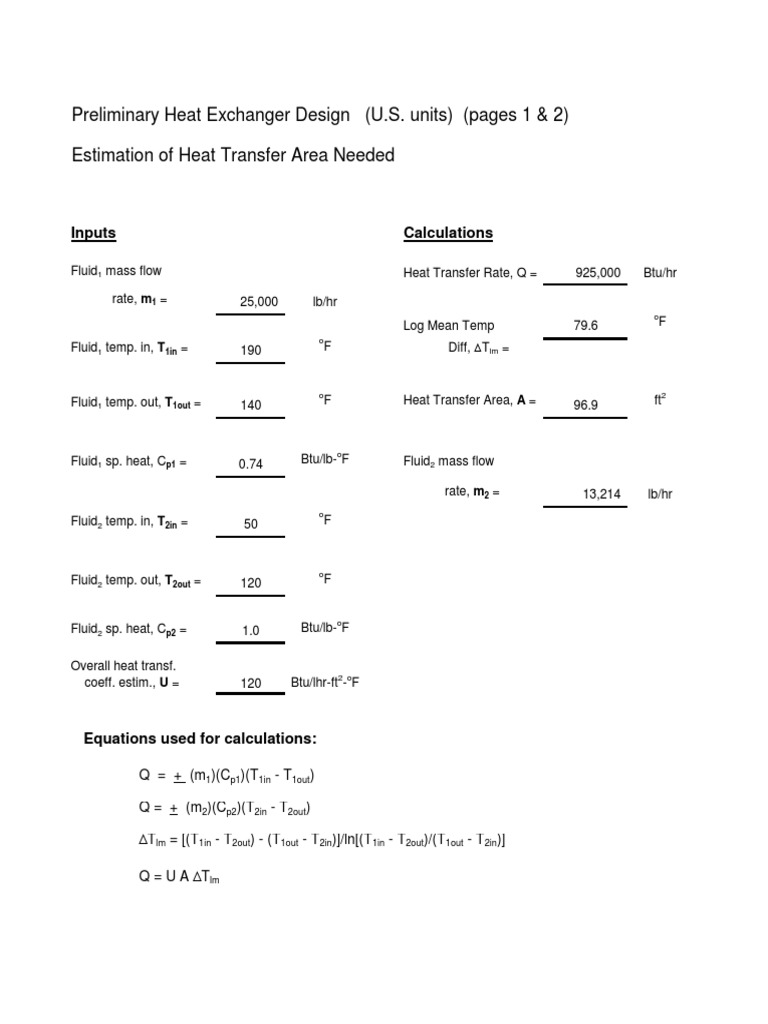 Preliminary Heat Exchanger Design: Estimating Required Heat Transfer ...
