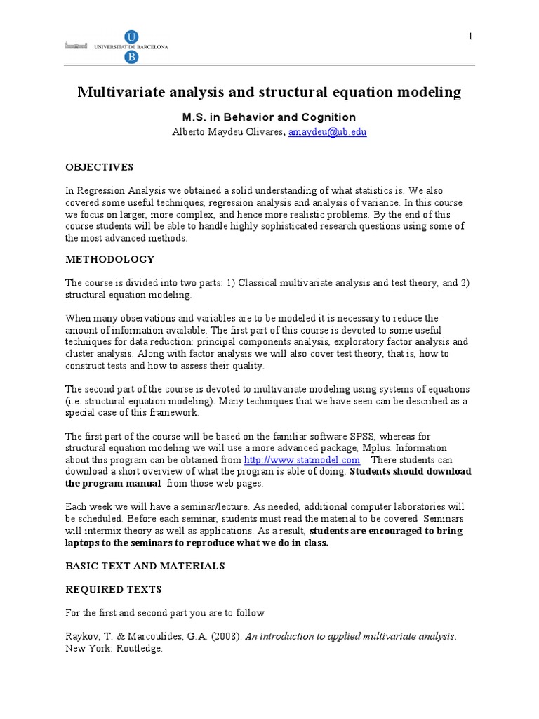 Multivariate Analysis and Sem PDF | PDF