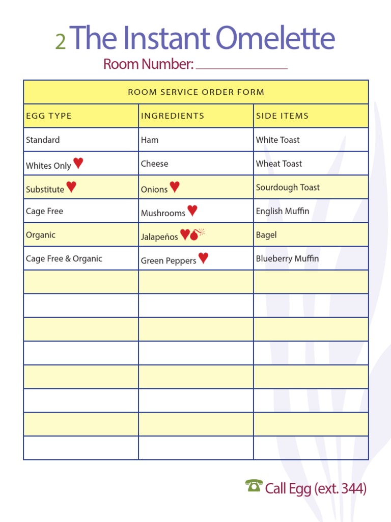 Instant Omelette Room Service Menu | PDF