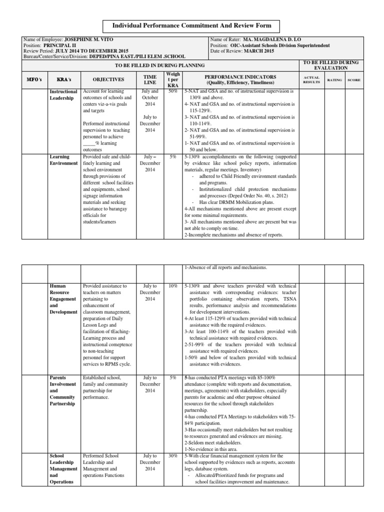 Individual Performance Commitment and Review Form | PDF | Teachers ...