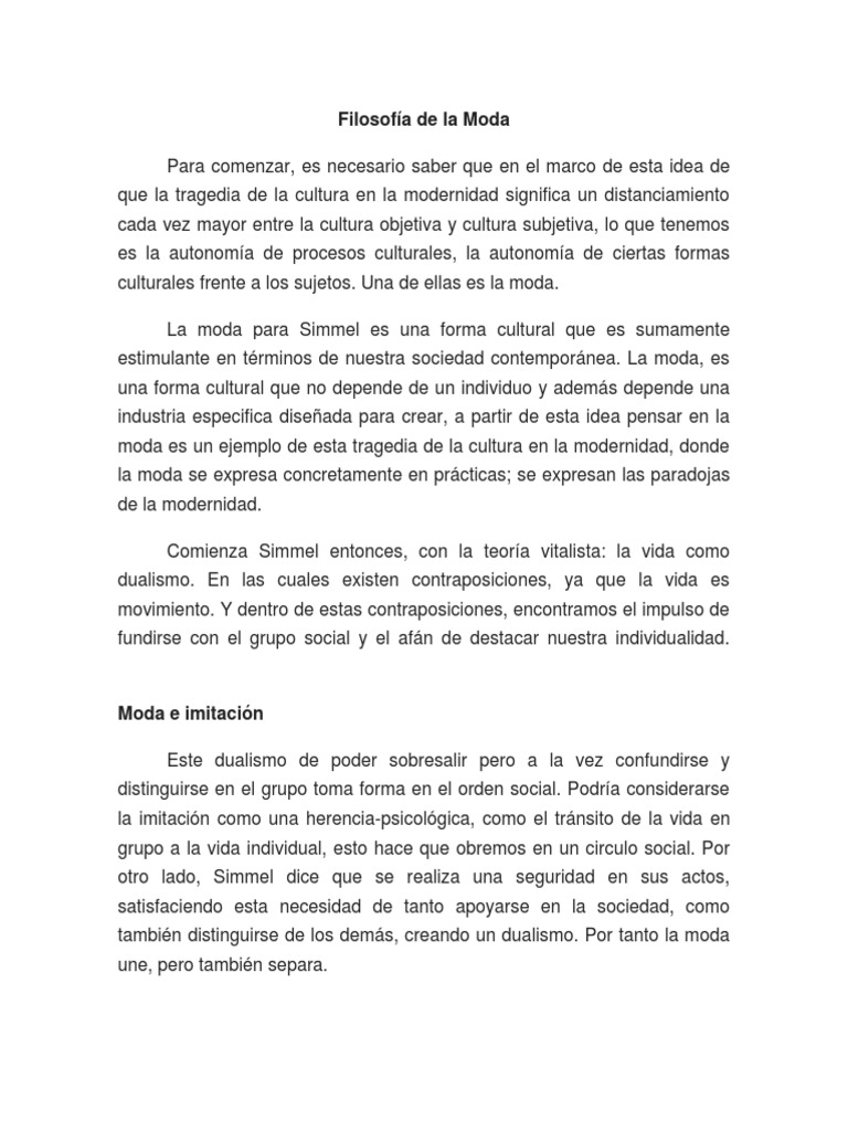 Filosofía de La Moda | PDF | Fashion | Modernidad