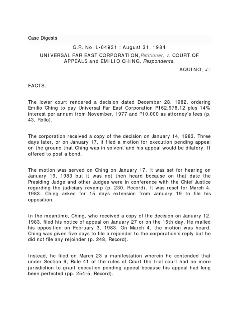 Universal Far East V CA and Emilio Ching | PDF | Appeal | Appellate Court
