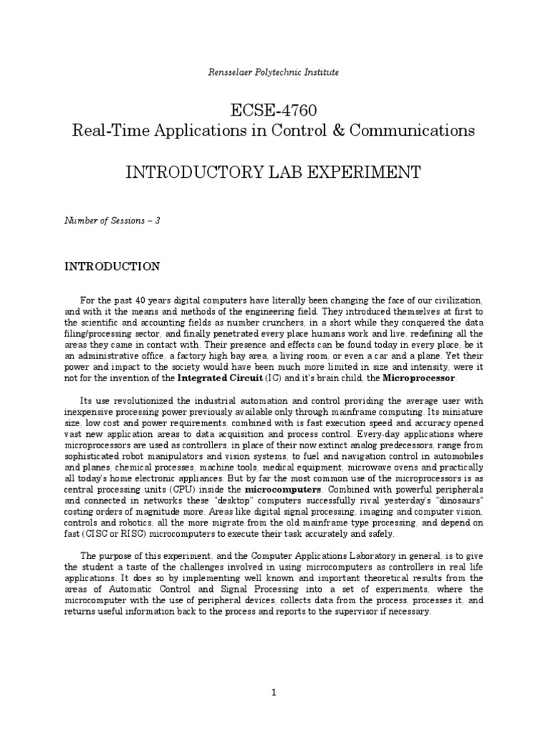 ECSE-4760 Real-Time Applications in Control & Communications Introductory Lab Experiment | PDF ...