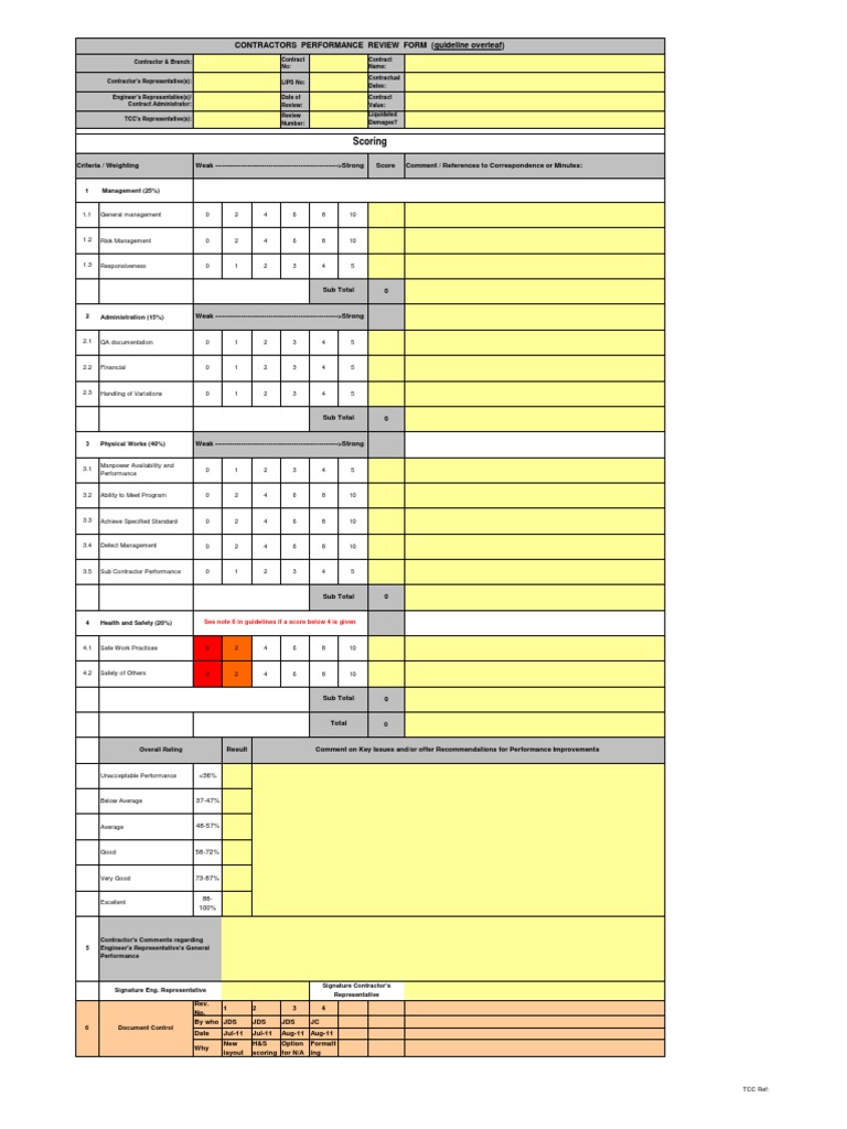 Scoring: Contractors Performance Review Form (Guideline Overleaf) | PDF ...