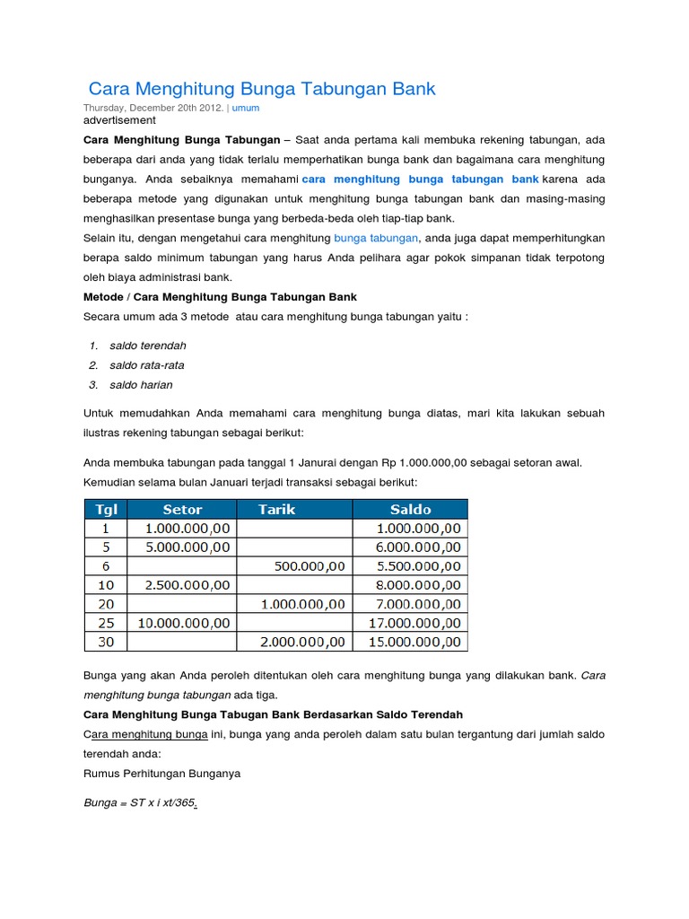 Metode Hitung Bunga Tabungan Bank | PDF