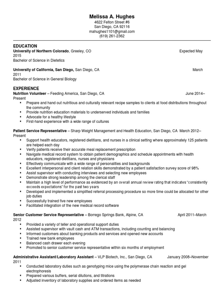 Nutritionist Resume