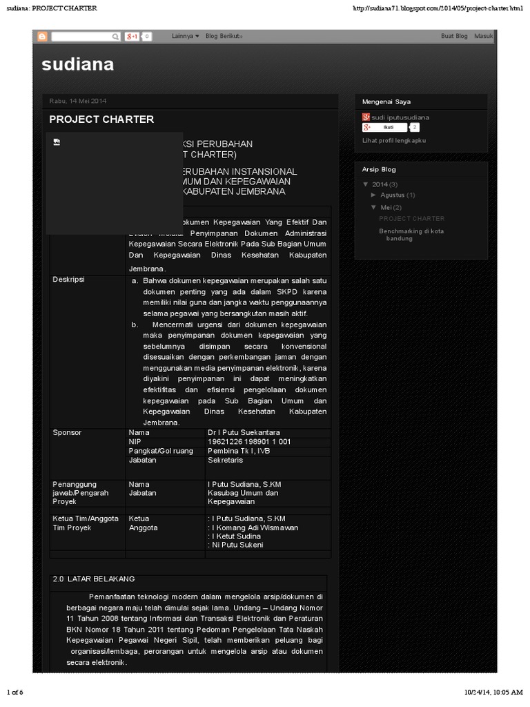 Contoh Project Charter | PDF