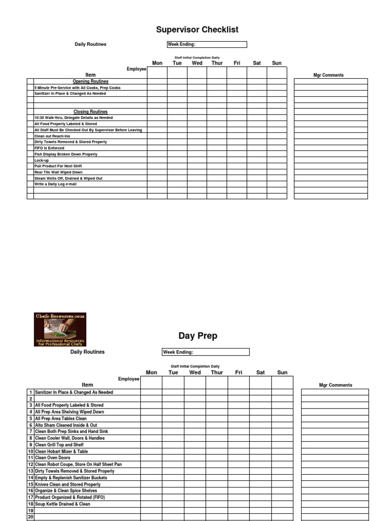 Kitchen Station Task List | PDF | Cooking, Food & Wine