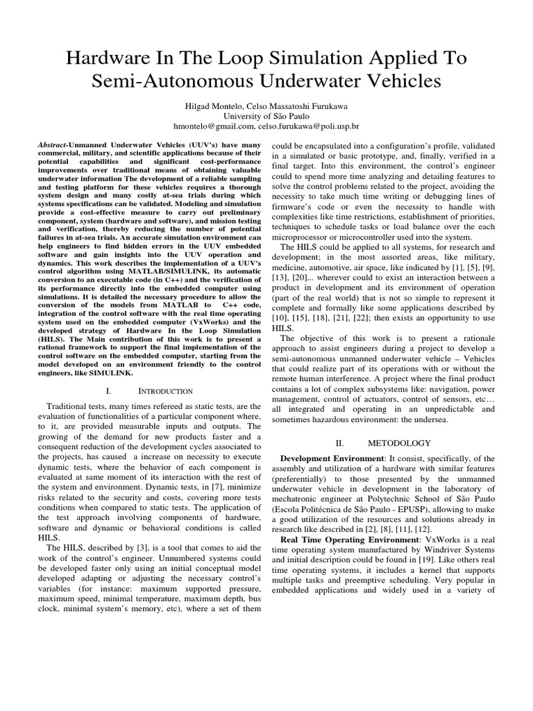 Hardware In The Loop Simulation Underwater Unmanned Pdf Matlab Embedded System