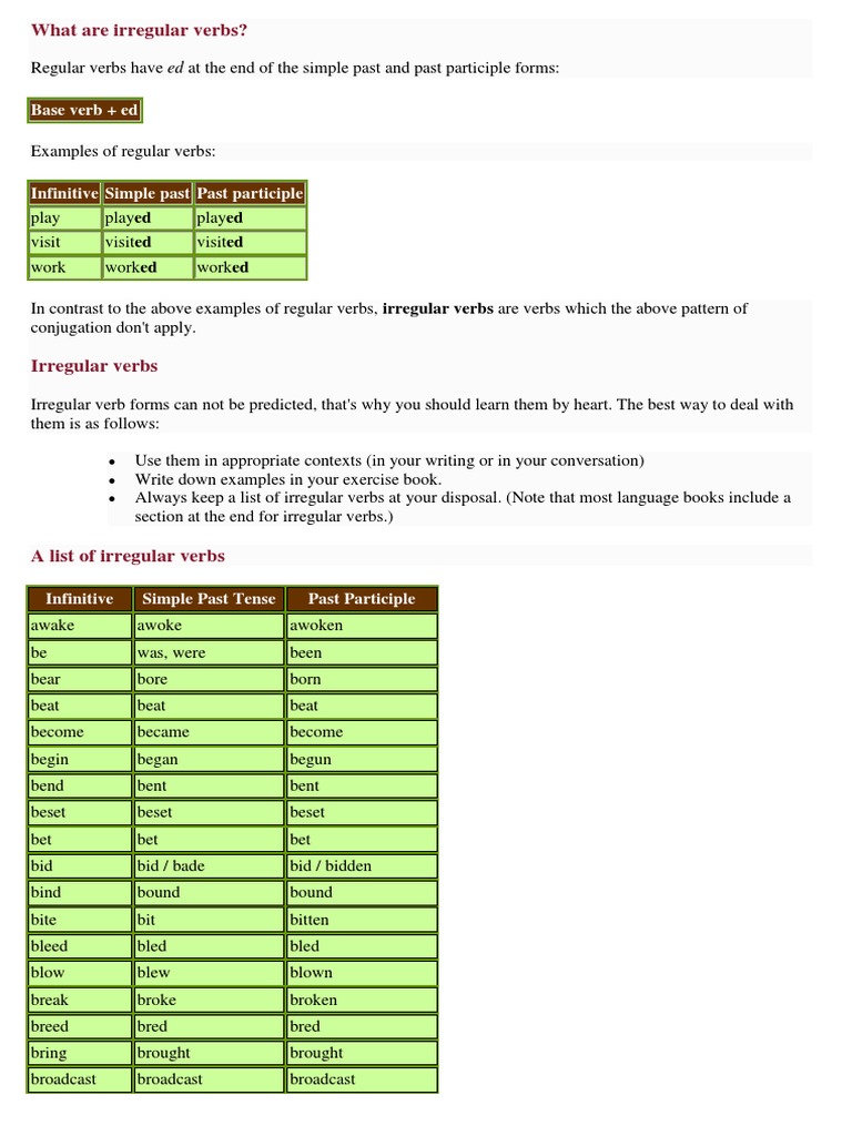 What Are Irregular Verbs | PDF | Verb | Grammatical Conjugation