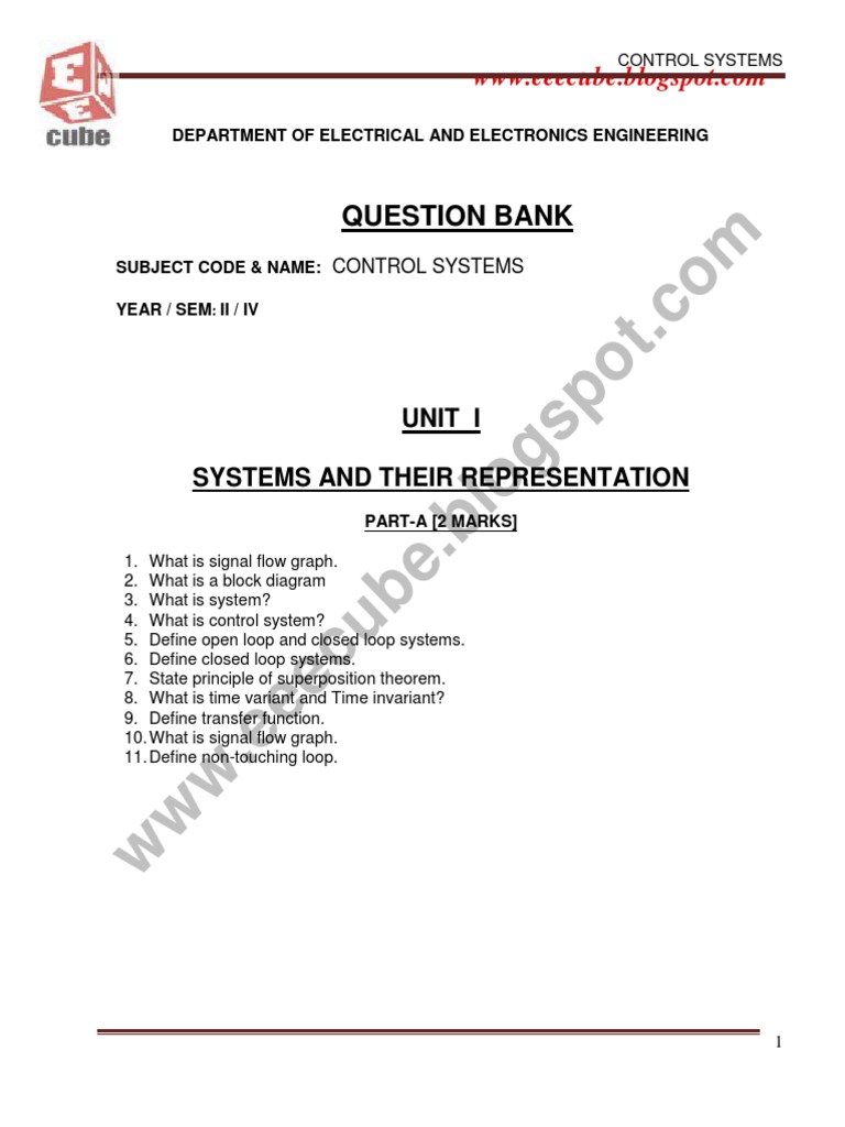 Control System Question Bank | PDF | Control Theory | Systems Theory