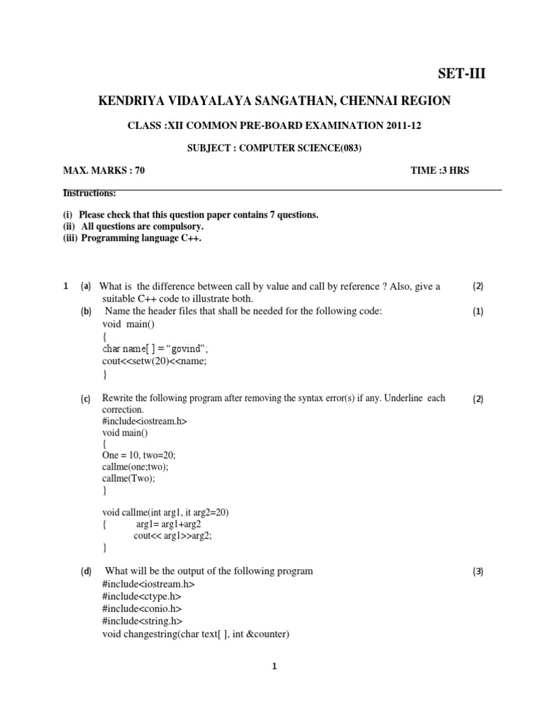 Computer Science Question Paper Pdf Array Data Structure Subroutine