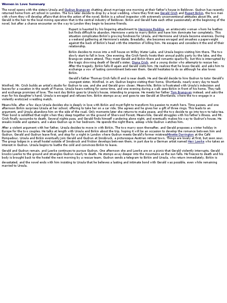 Women in Love Summary - GradeSaver | PDF | Women In Love