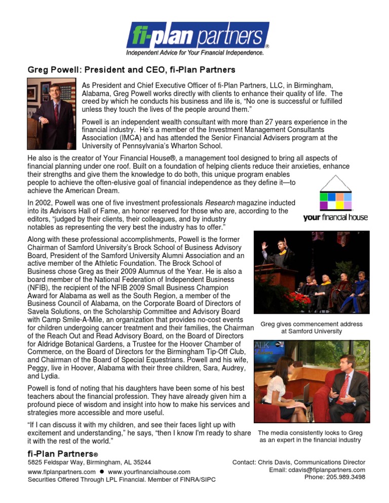 Greg Powell: President and CEO, Fi-Plan Partners | PDF | Chief ...