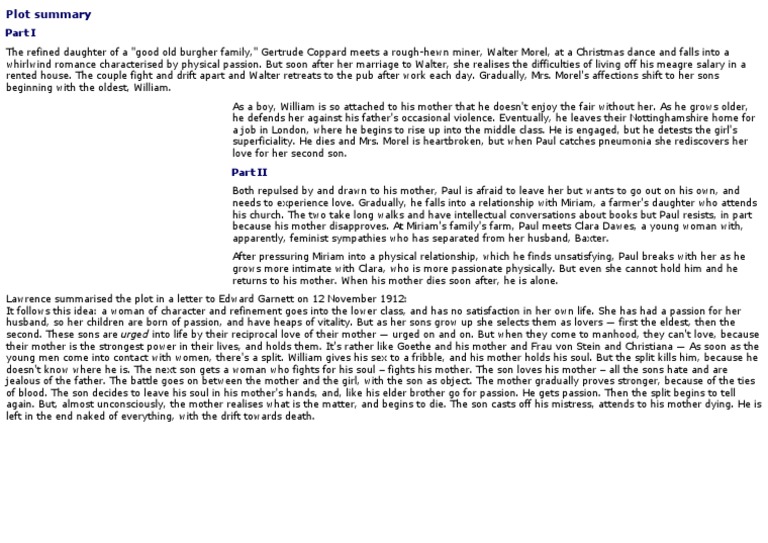 Sons and Lovers Wikipedia - Plot Summary - GradeSaver | PDF