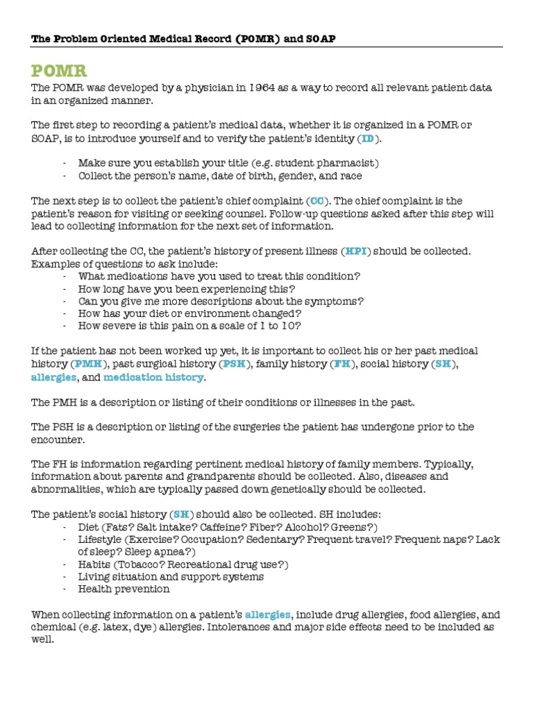 The Problem Oriented Medical Record | PDF | Physical Examination ...
