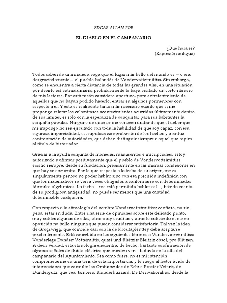 Edgar Allan Poe El Diablo En El Campanario Pdf Pdf Naturaleza