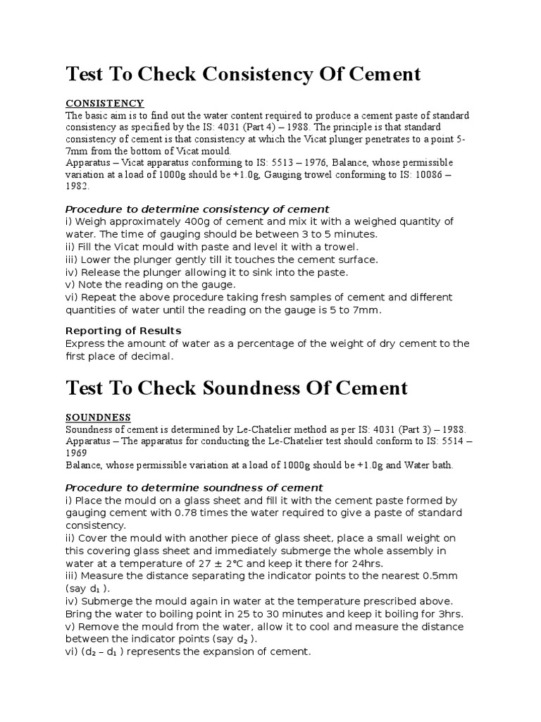 Test For Cement | PDF | Structural Engineering | Concrete
