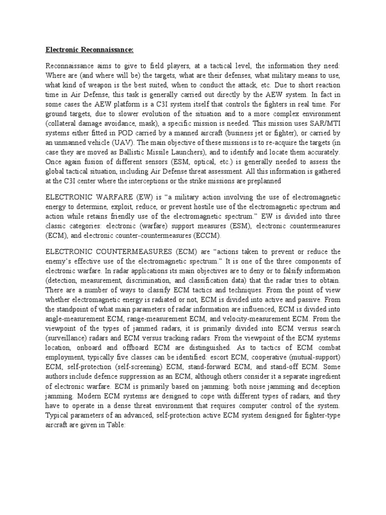 Electronic Reconnaissance, ECM, ECCM | PDF | Radar | Electronic Warfare