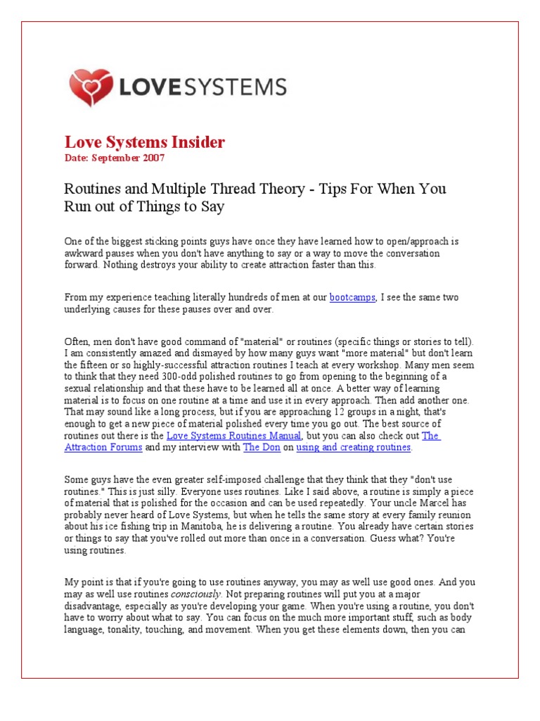 Love Systems Insider: Routines and Multiple Thread Theory | PDF