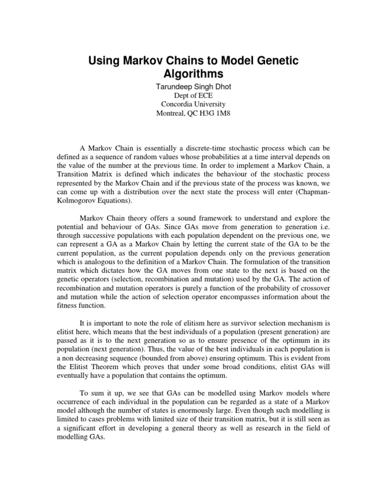 Markov Chains To Model Genetic Algorithms | PDF | Markov Chain ...