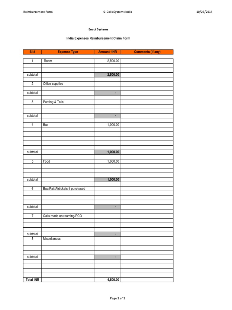 Expenses Claim Format-1 | PDF