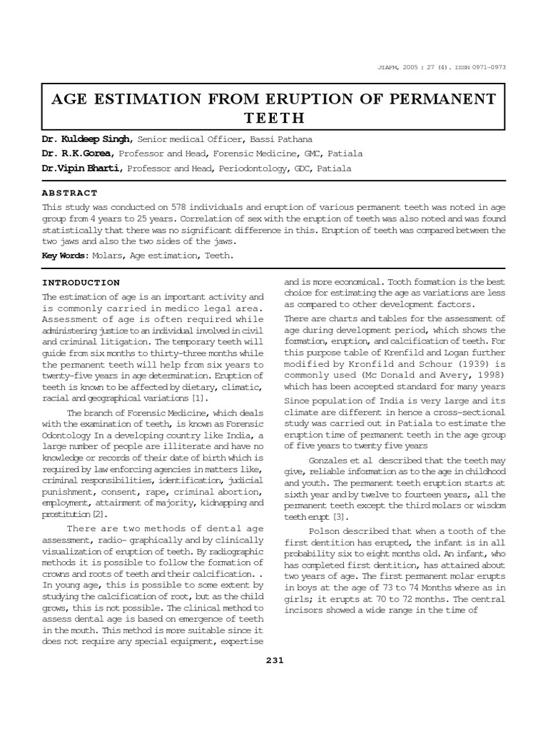 Age Estimation From Teeth | PDF | Tooth | Dental Anatomy