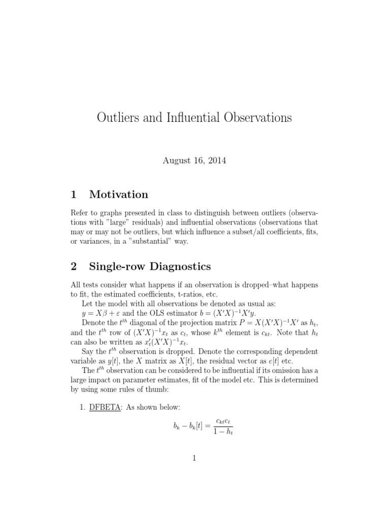 Detecting Outliers And Influential Observations In Regression Models Pdf Ordinary Least