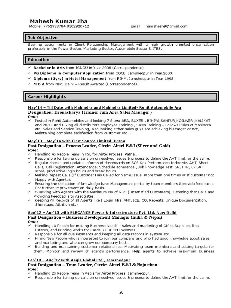 RESUME Mahesh Kumar Jha | PDF | Business