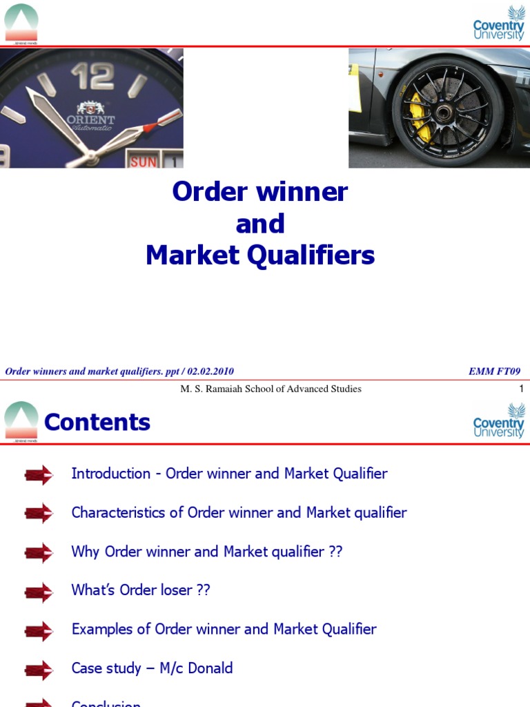 Order Winners and Market Qualifiers | Mc Donald's | Fast Food Restaurants