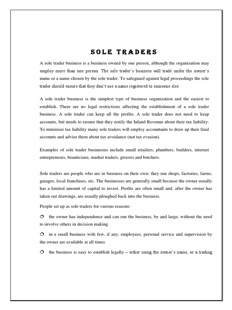 Understanding Sole Trader Businesses | PDF