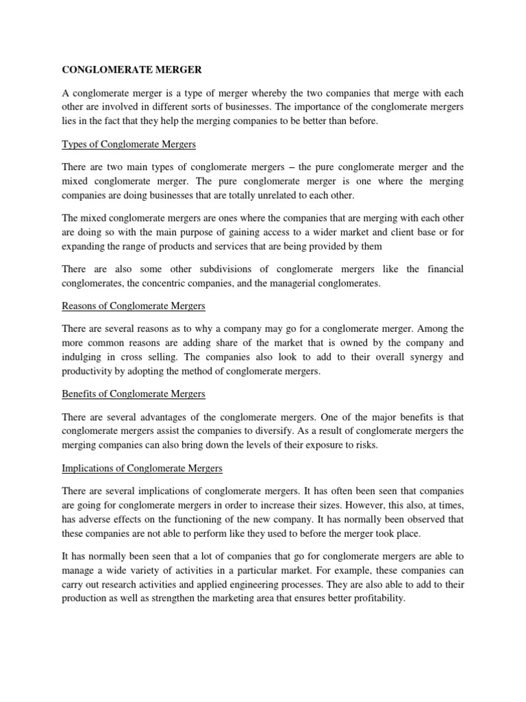 Understanding Conglomerate Mergers | PDF | Procter & Gamble | Mergers ...