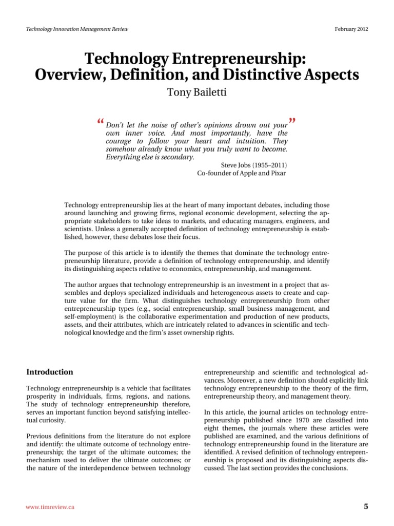 Defining Technology Entrepreneurship | PDF | Entrepreneurship | Innovation