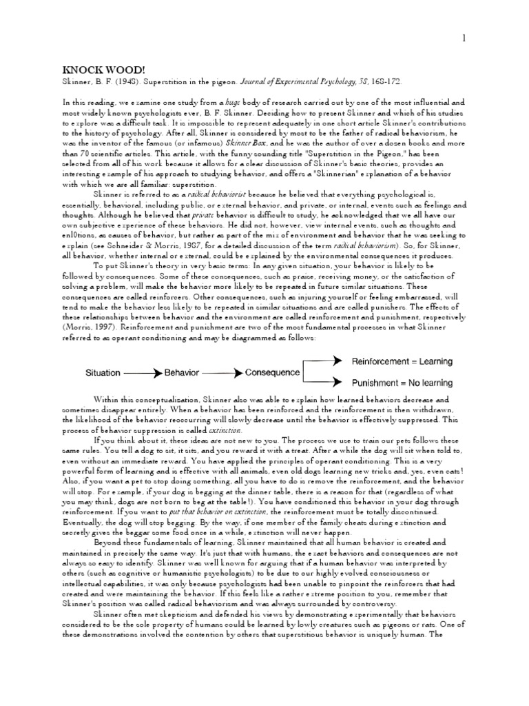 Operant Conditioning of Superstitious Behavior in Pigeons: An Analysis ...