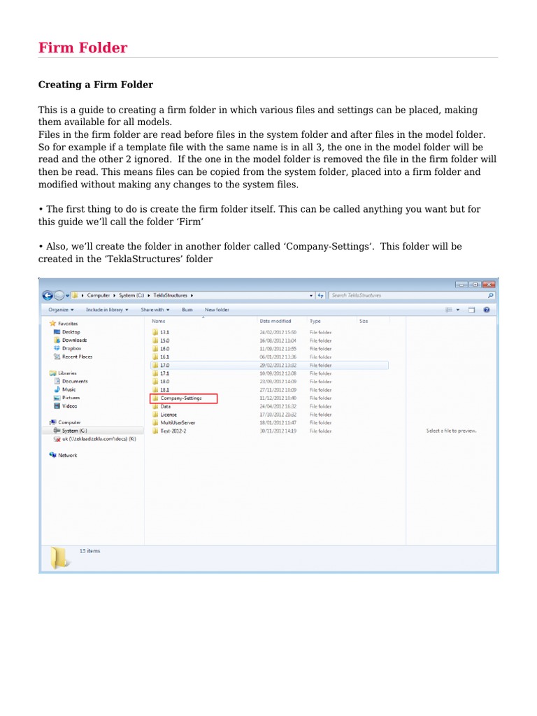 Create a Tekla Firm Folder Guide | PDF