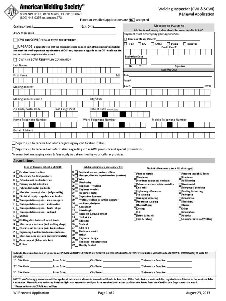 Welding Inspector Renewal Application | PDF | Welding | Construction