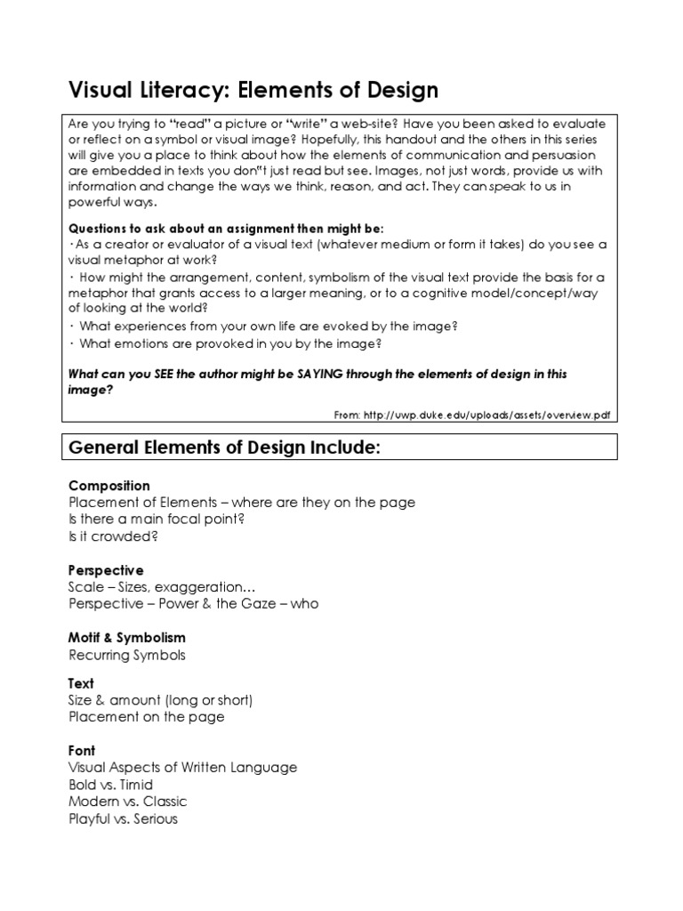 Understanding Visual Literacy Elements | PDF | Composition (Visual Arts ...
